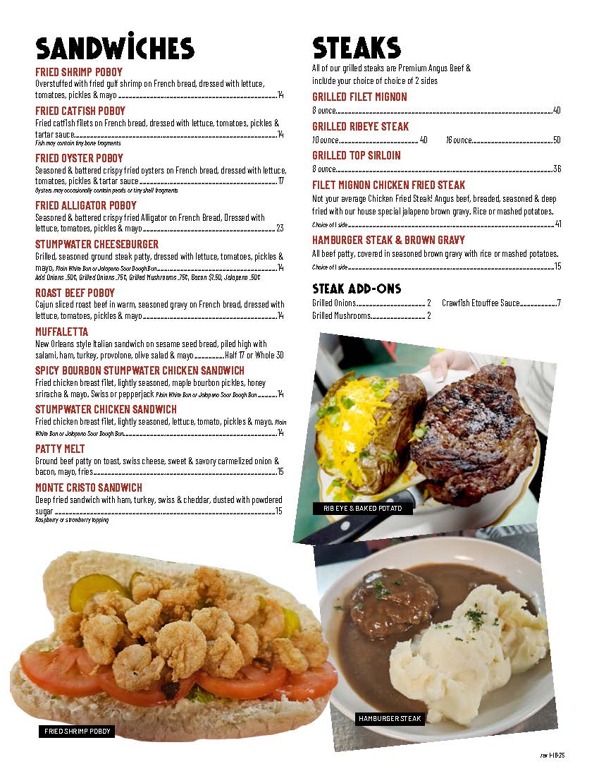 Menu Update - February 2025 - Toups StumpWater Restaurant & Bar